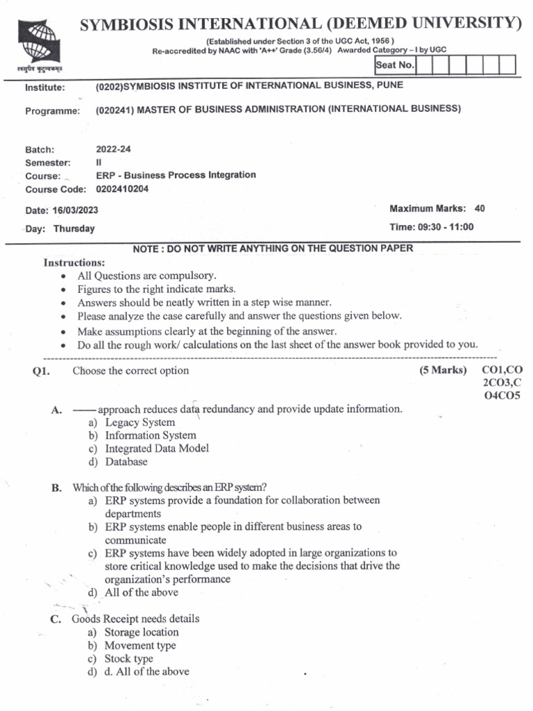 ERP BPI Sem II | PDF