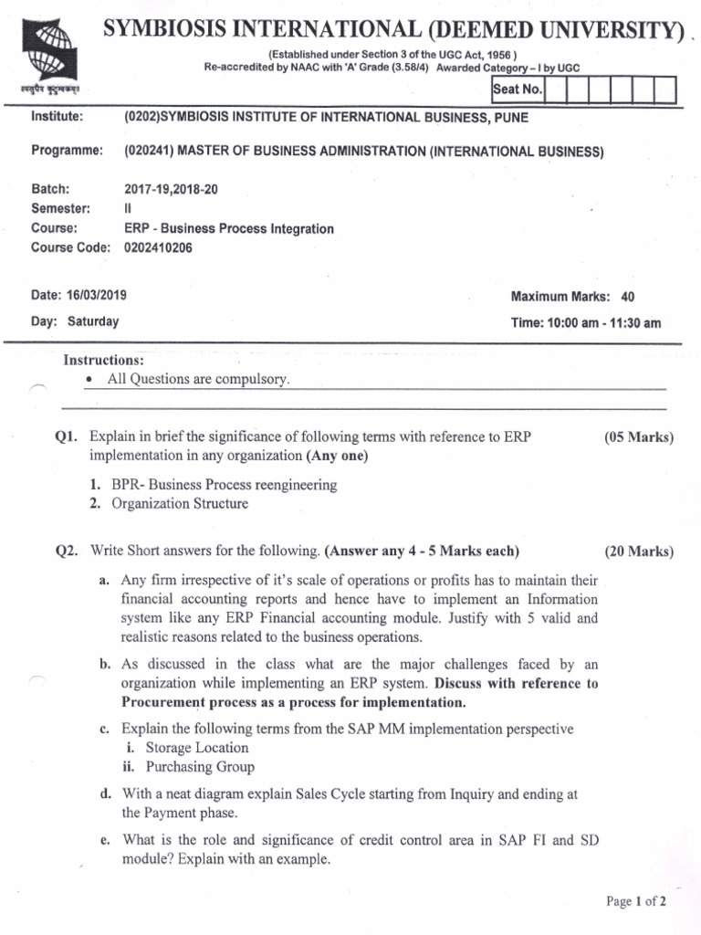 ERP Solved Paper | PDF | Enterprise Resource Planning | Business Process