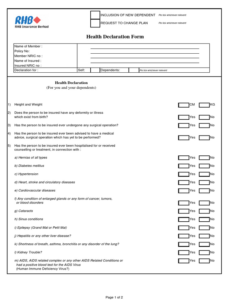 NUTP Health Declaration Form | PDF | Hiv/Aids | Cardiovascular Diseases
