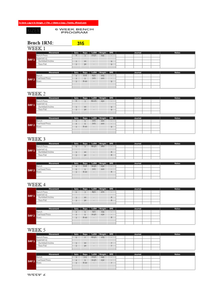 Kizen 12-Week Bench Press Program | PDF | Management Of Obesity ...