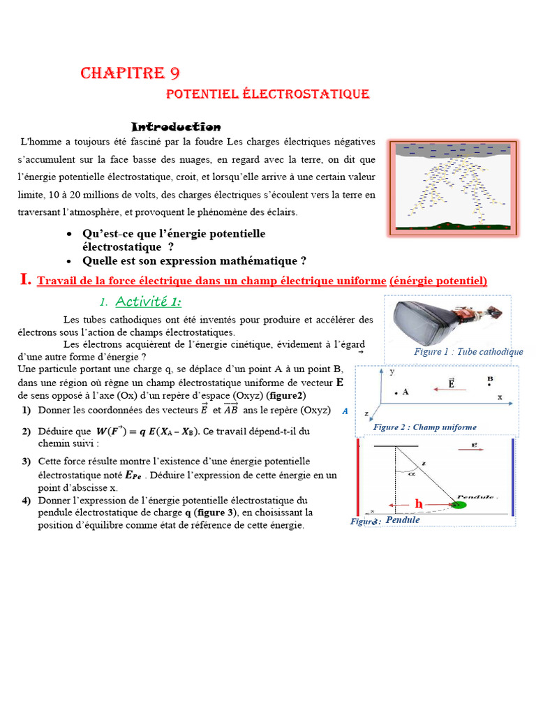 Potentiel Électrique et Énergie Potentielle | PDF | Électricité | Champ ...