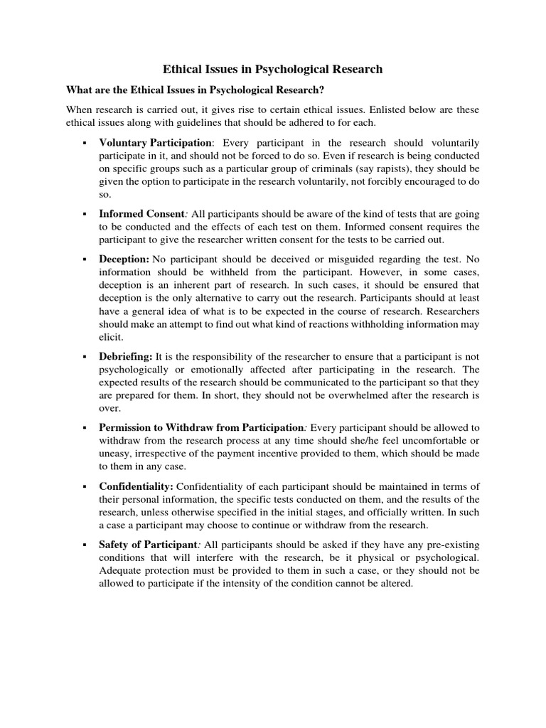 Ethical Issues in Psychological Research | PDF | Informed Consent ...