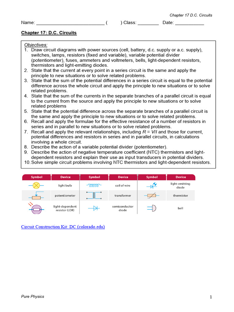 Chpt17 - DC Circuits Notes Student Updated 2024 | PDF | Series And ...