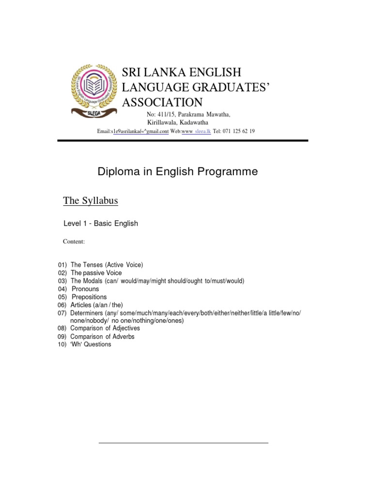 Diploma in English Programme. | Download Free PDF | English Language | Verb