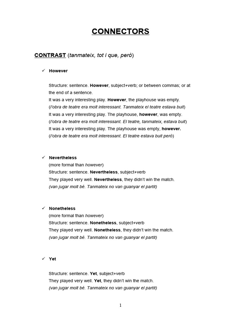 Connectors | PDF | Linguistic Morphology | Syntax