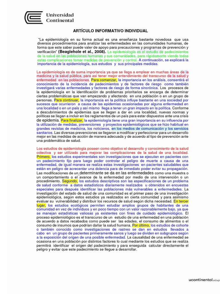 Articulo Informativo Individual - Espinoza Ureta Nilo | PDF | Epidemiología | Epidemias