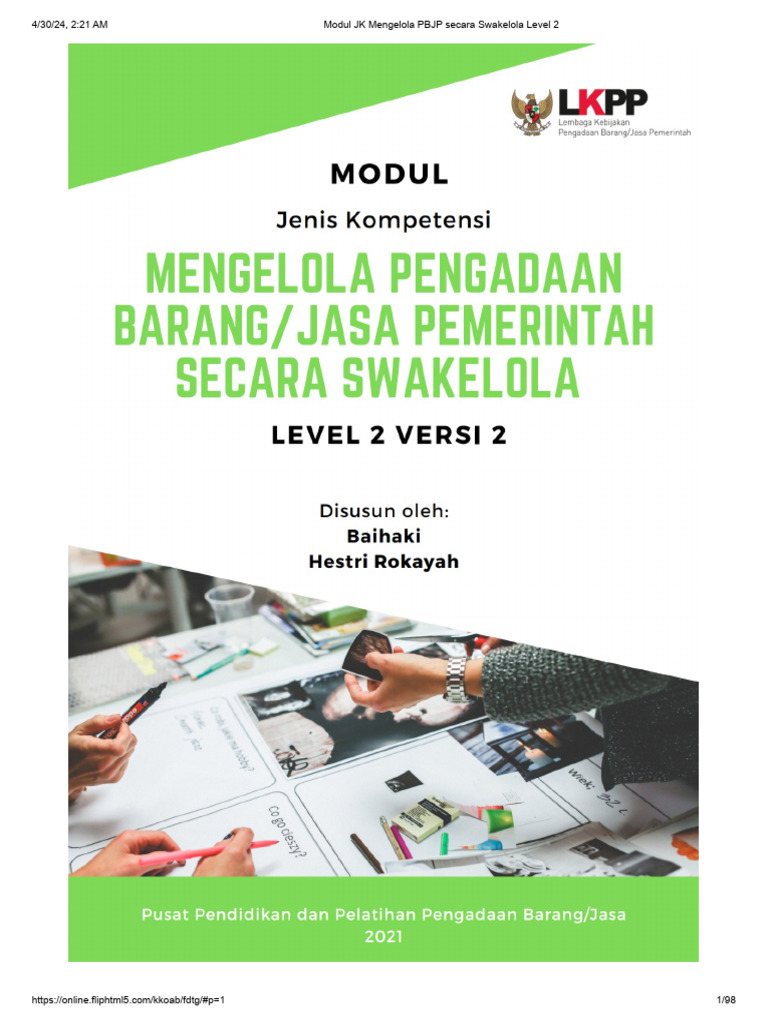 Modul JK Mengelola PBJP Secara Swakelola Level 2 | PDF