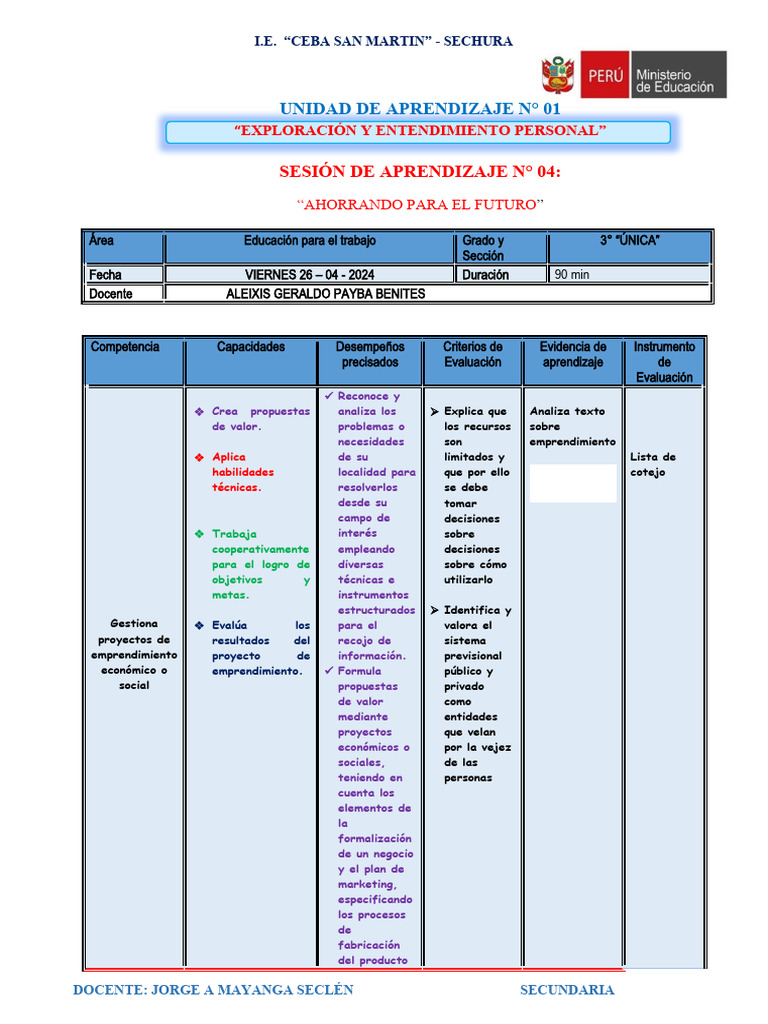 Sesion 3 Ept Tercero 2024 | PDF | Evaluación | Iniciativa empresarial