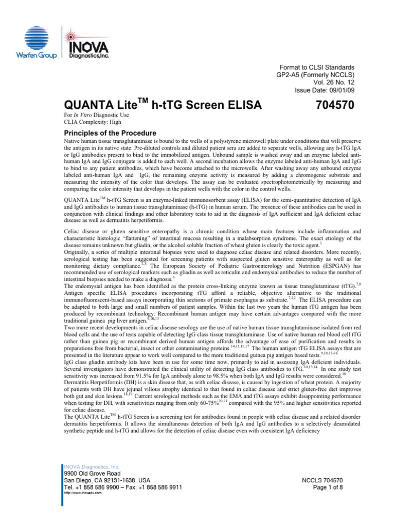 QUANTA Lite H-TTG Screen ELISA 704570 - Inova | PDF | Coeliac Disease ...