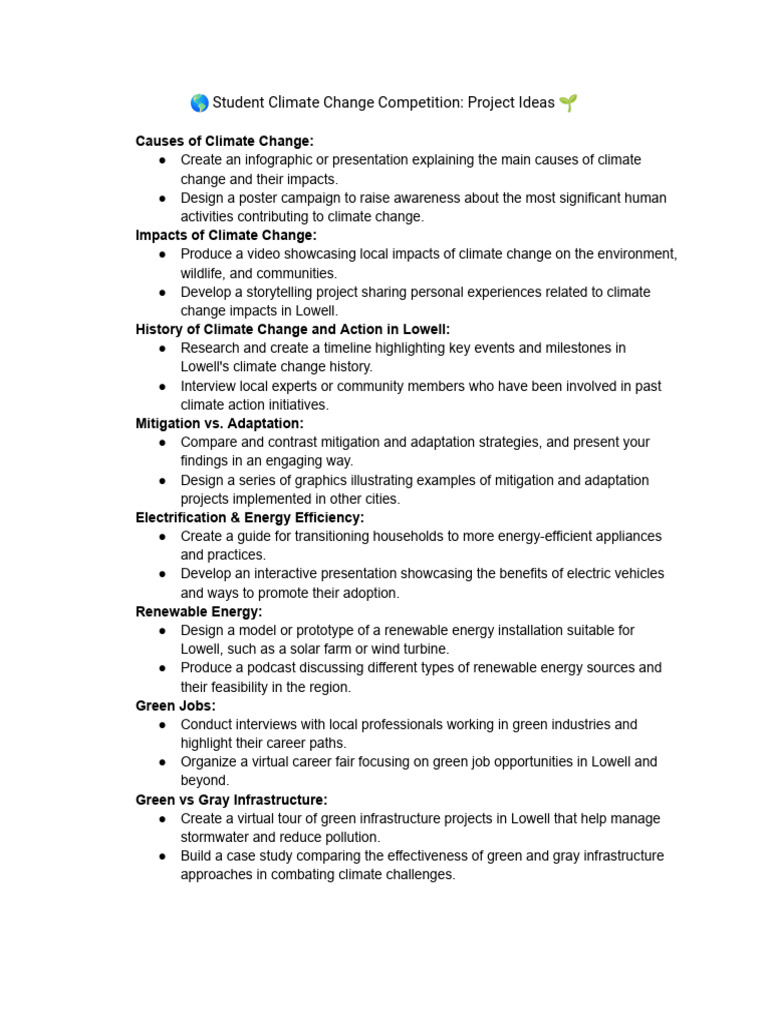 ? Student Climate Change Competition Project Ideas ? | PDF | Climate ...