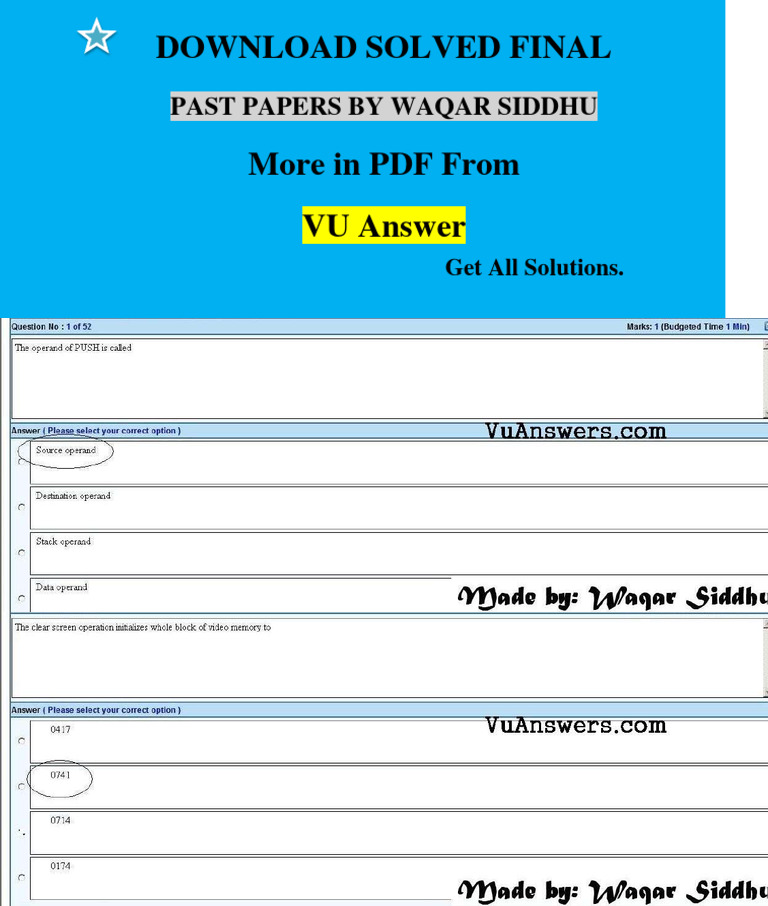 CS401 Final Term MCQs by Waqar Siddhu | PDF