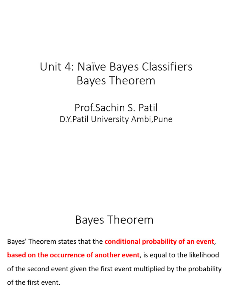 ML Unit No.4 Naïve Bayes Classifiers PPT Notes | PDF | Statistical ...