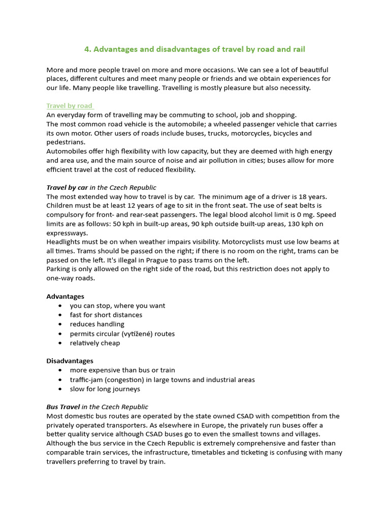 4. Advantages and Disadvantages of Travel by Road and Rail | PDF ...