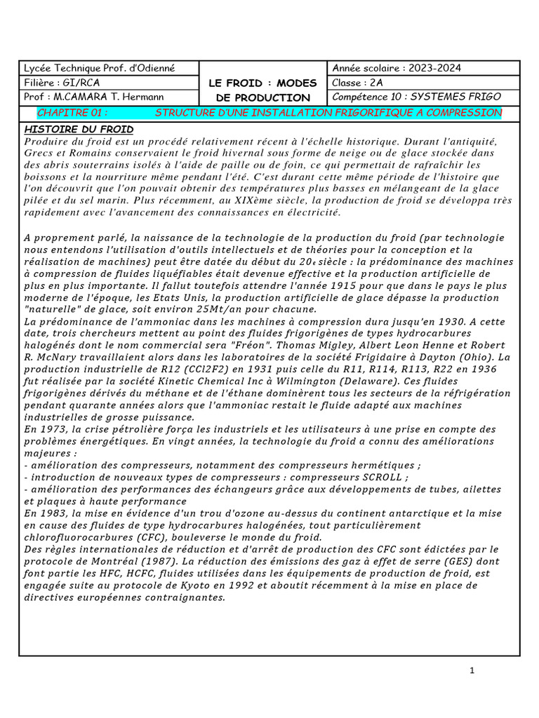 1L1 Le Froid Principe de Production | PDF | Réfrigérateur | Réfrigération