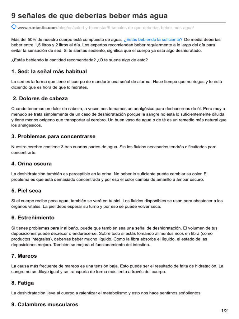 9señales Beber Agua | PDF | Deshidración | Agua