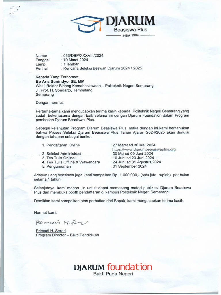 Seleksi Beasiswa Djarum 2024 | PDF