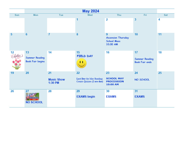 May 2024 School Calendar Events | PDF