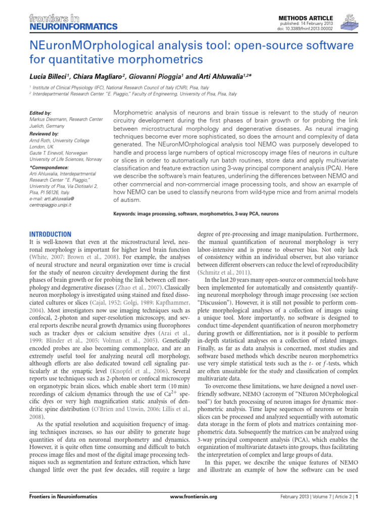 NEuronMOrphological analysis tool- open-source software for quantitative morphometrics | PDF ...