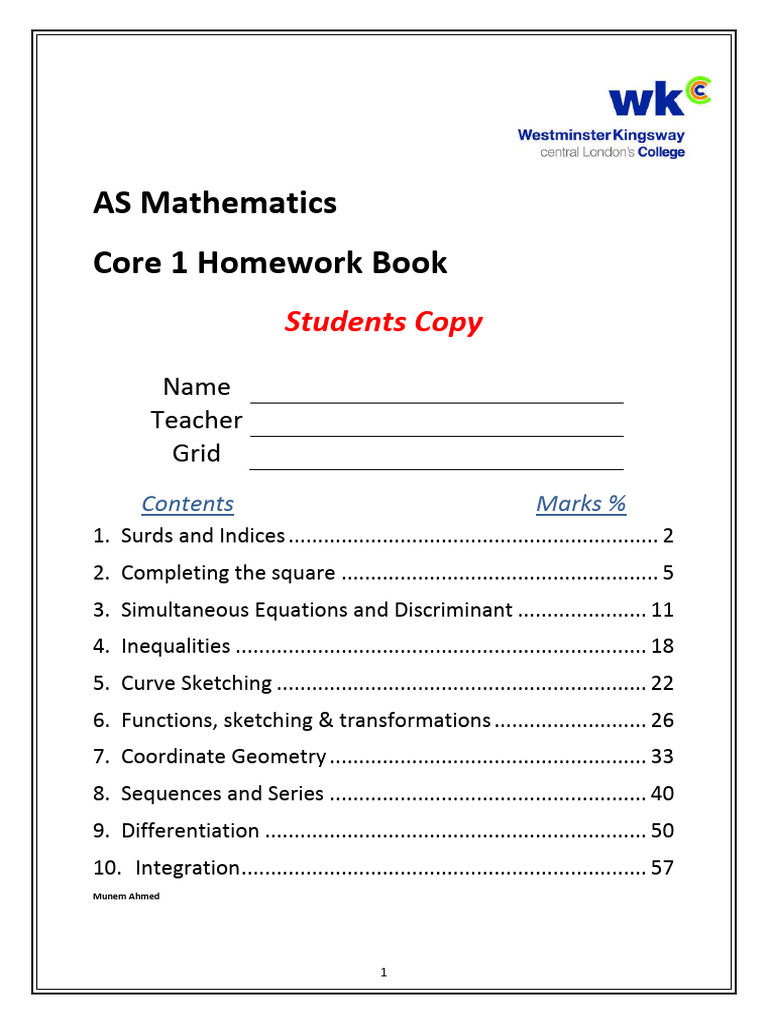 C1 HW Booklet Students | PDF | Equations | Tangent