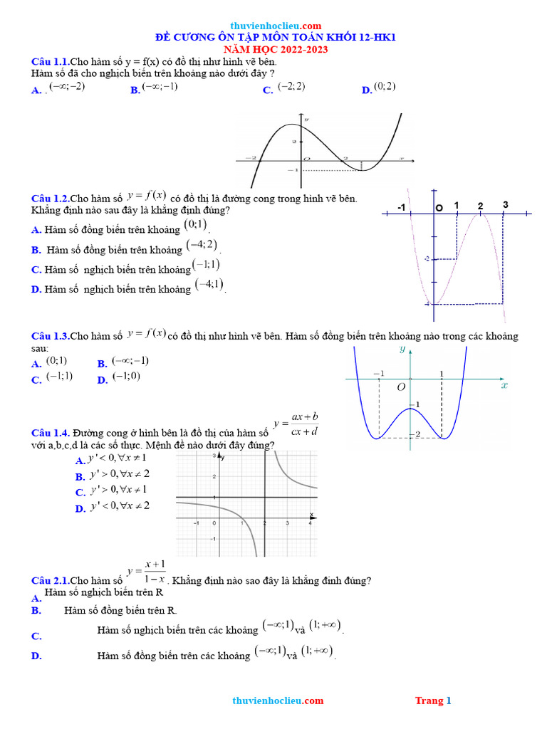 De Cuong On Tap Toan 12 HK1 2022 2023 | PDF