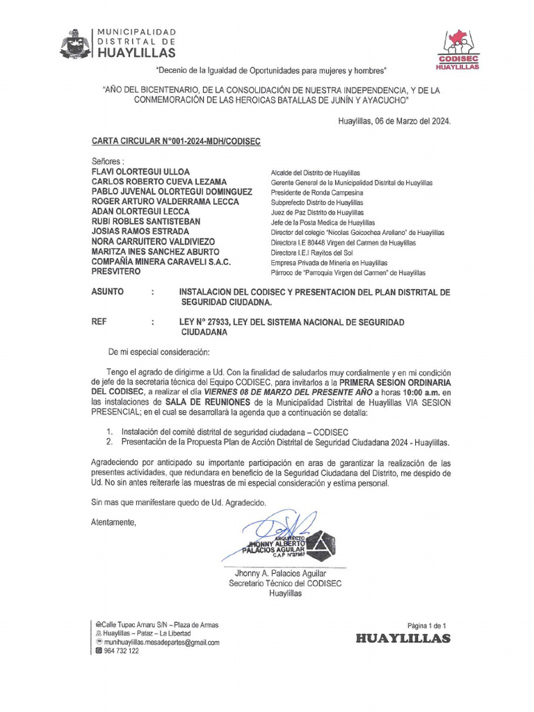 Carta Circular N°001 2024 MDH Codisec | PDF