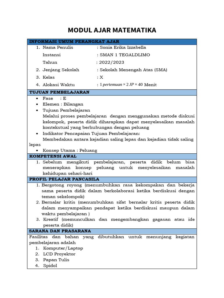 Modul Ajar Peluang Fix Ma | PDF