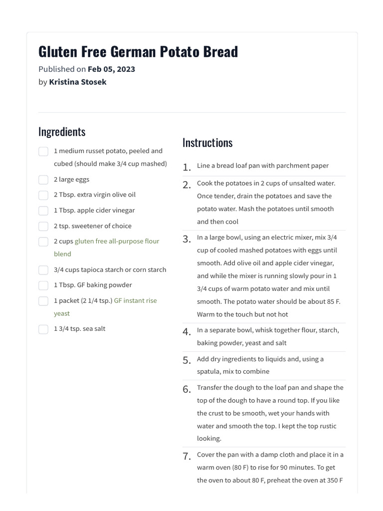 Gluten Free German Potato Bread Recipe | PDF | Breads | Potato