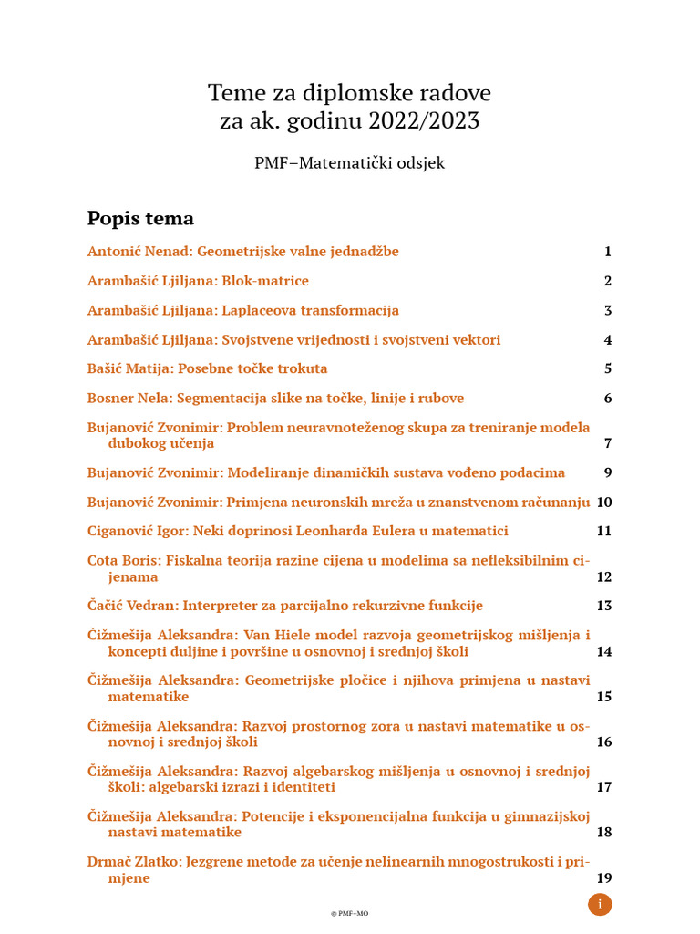 Teme Diplomskih Radova 2022-23 (Zauzete) | PDF