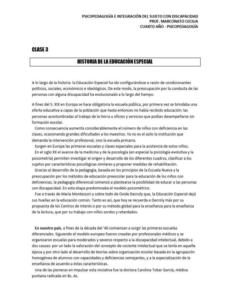 Clase 3 - HISTORIA DE LA EDUC. ESPEC | PDF | Educación especial | Invalidez
