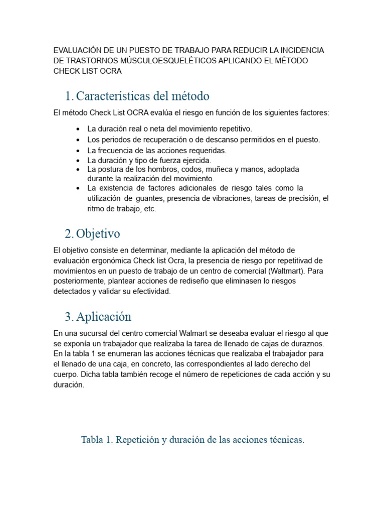 Cheklist Ocra | PDF | Almuerzo | Factores humanos y ergonomía