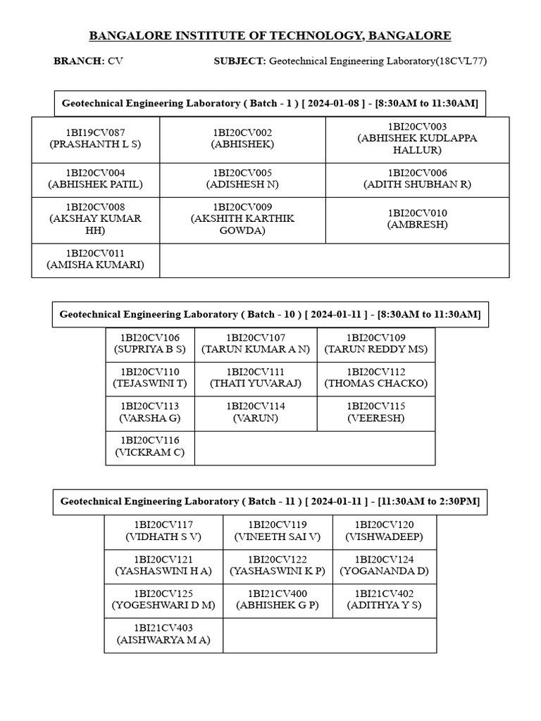 Geotechnical Lab Schedule 2024 | PDF