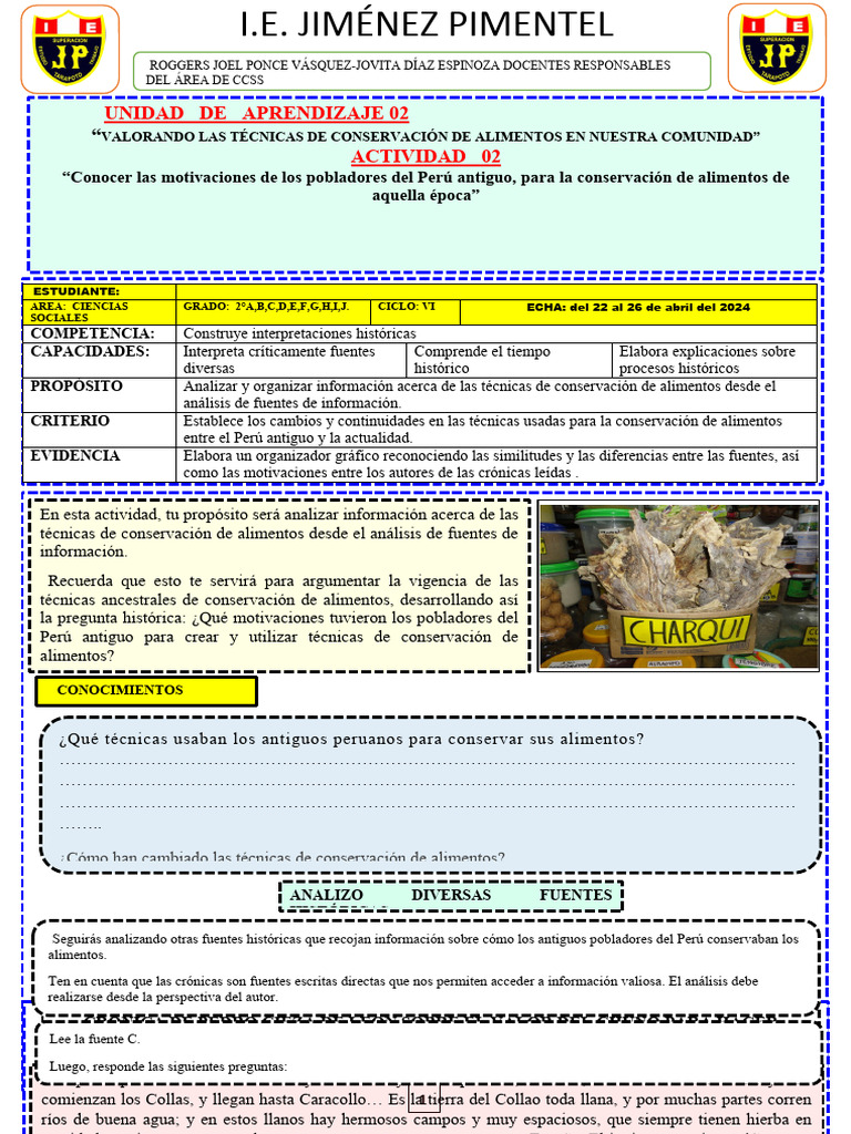 Act 06 CCSS 2do Grado 2024 Roggers | PDF | Patata