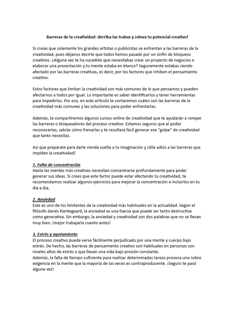 Barreras de La Creatividad | PDF | Creatividad | Mente