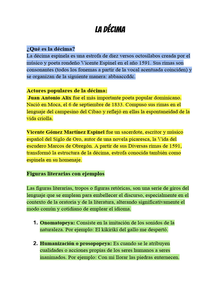 Estructura y Tipos de Décima Espinela | PDF | Rima | Lingüística