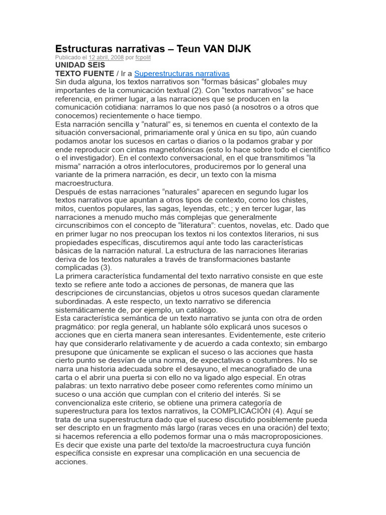 Estructuras_narrativas.docxVan_Dijk_1-1 | PDF | Narración | Narrativa Estructuras_narrativas.docxVan_Dijk_1-1 | PDF | Narración | Narrativa