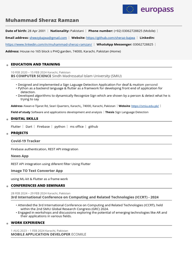 M Sheraz CV | PDF | Mobile App | Application Software