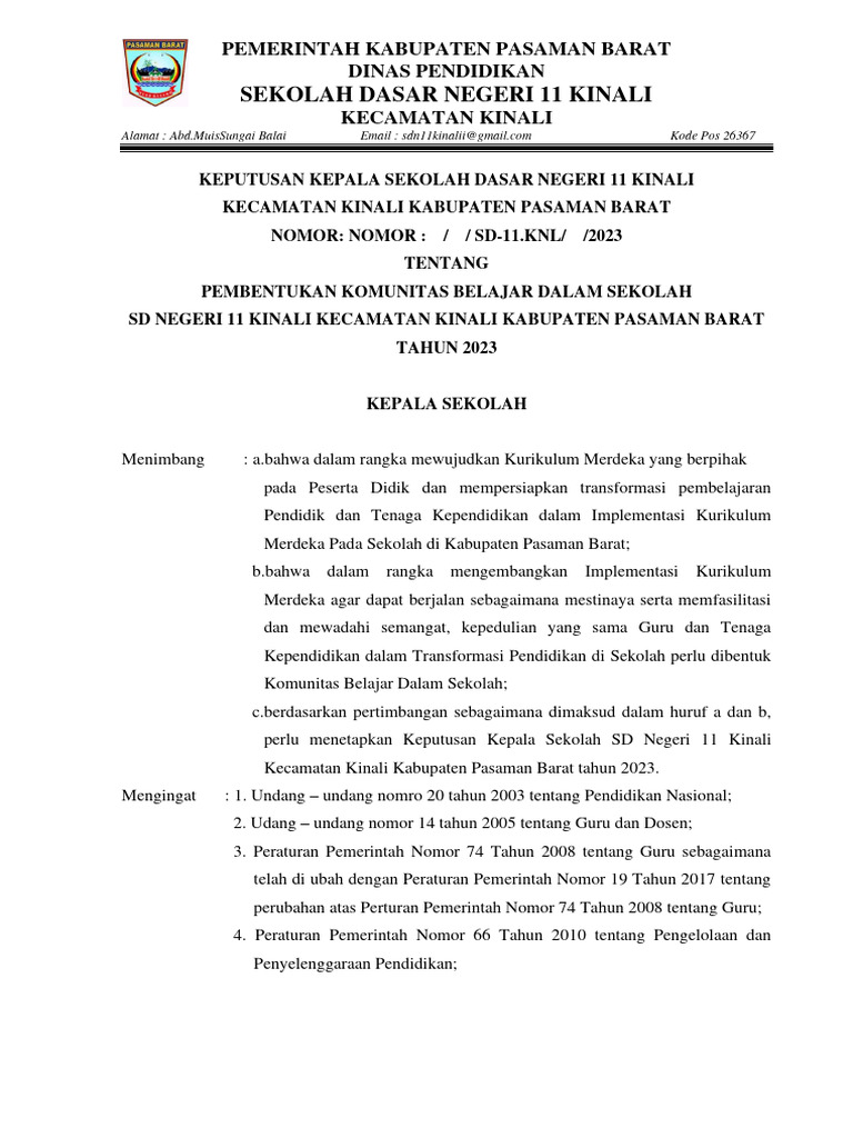 Contoh SK KOmbel Sekolah | PDF