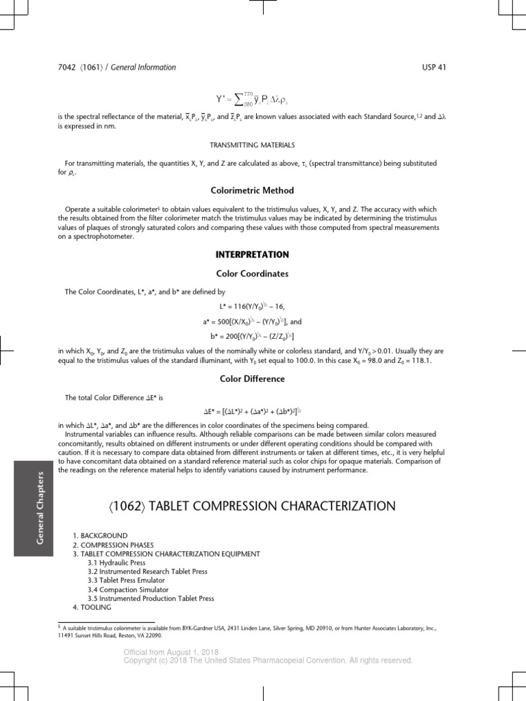 USP 1062 Tablet Compression Characterization | PDF | Tablet (Pharmacy ...