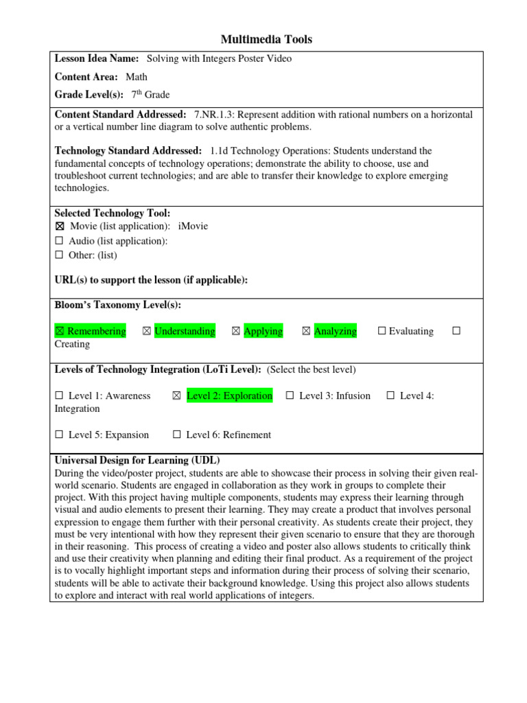 08 Multimedia Tools Lesson Idea Template | PDF | Multimedia | Learning