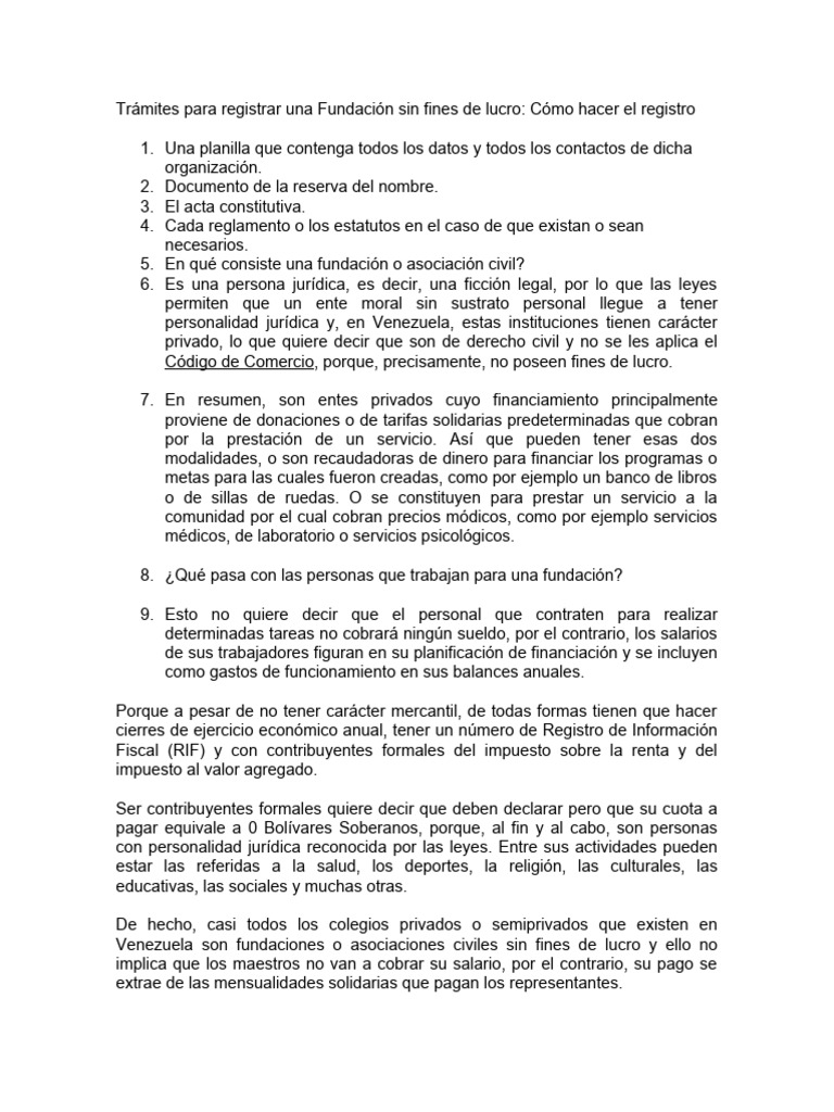 Registro de Fundaciones en Venezuela | PDF | Fundación (sin fines de ...