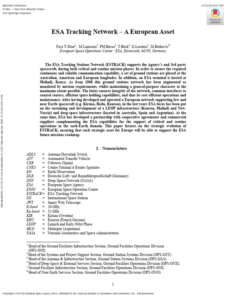 ESA Tracking Network | PDF | European Space Agency | Nasa Deep Space ...