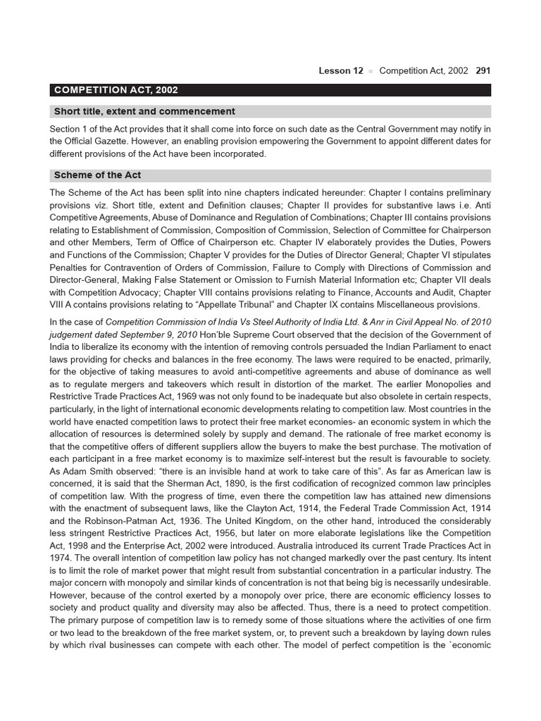 competition act institute mat handout | PDF | Competition Law | Market (Economics)