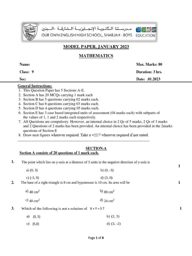 Pt3 Math Model Question Paper Pdf Applied Mathematics Mathematics