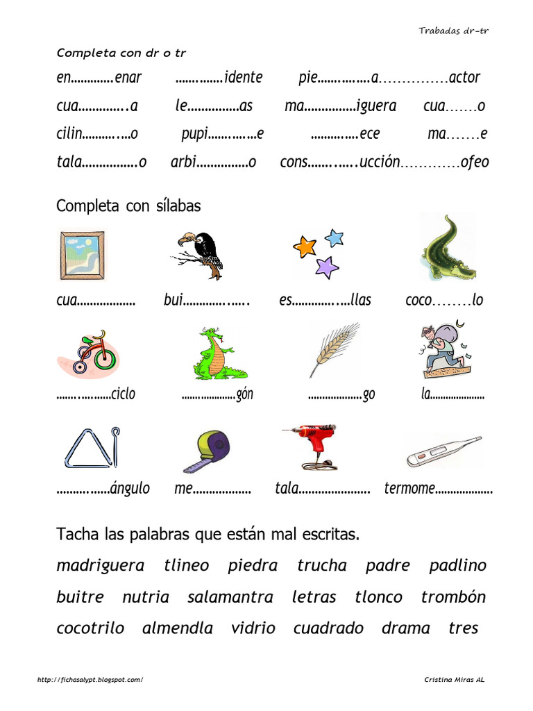 Ejercicios de Lengua: dr y tr | PDF
