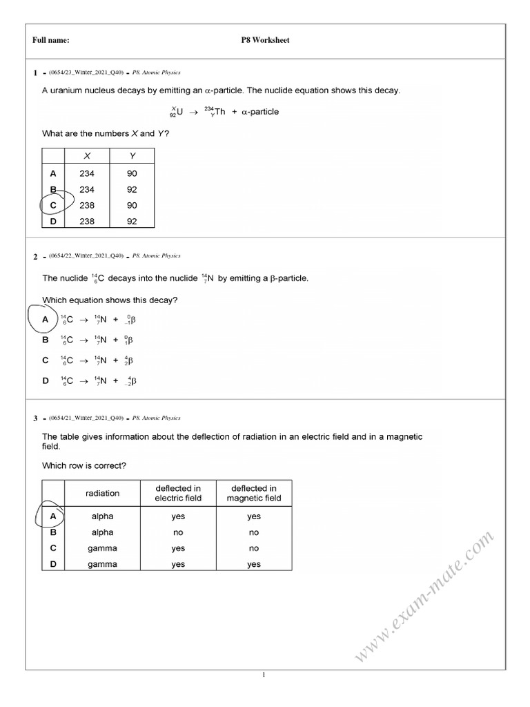 P8 Worksheet Activities | PDF | Physics | Physical Sciences