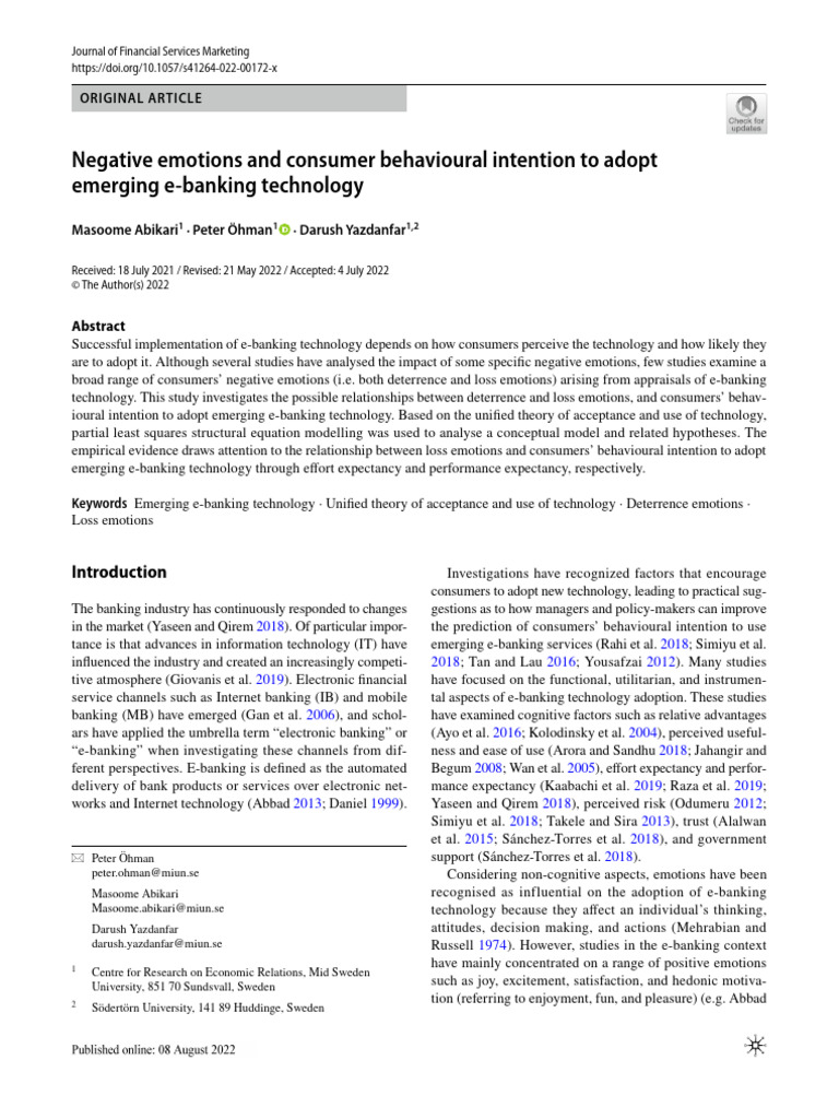 Negative Emotions And Consumer Behavioural Intention To Adopt Pdf