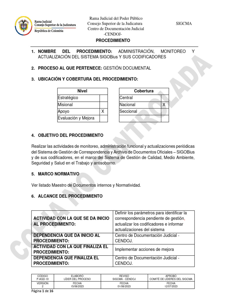 P-AGD-10 Procedimiento Administracion Monitoreo Actualizacion Sigobius ...