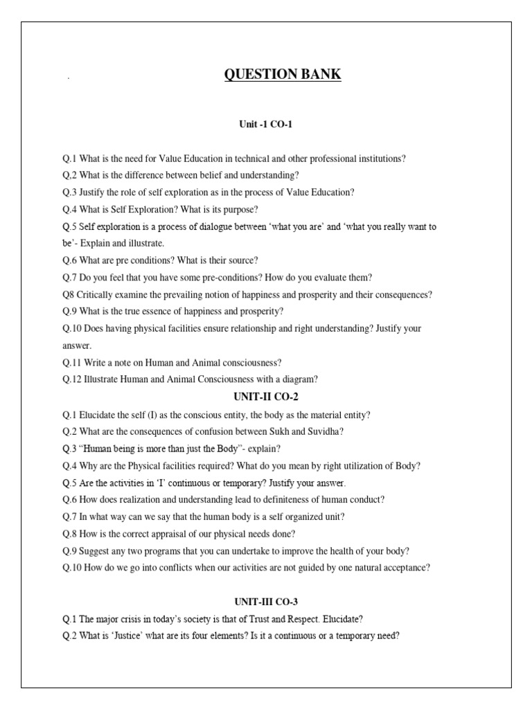 QUESTION BANK | PDF | Consciousness | Happiness