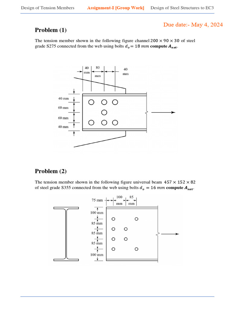 Tension Member Design Problems EC3 | PDF | Technology & Engineering