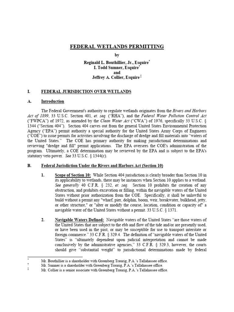 Federal Wetlands Permitting Overview | PDF | Clean Water Act